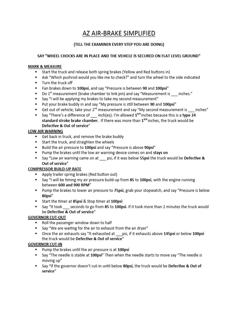 Ontario Air Brake Test Procedure Guide | PDF | Truck | Vehicles