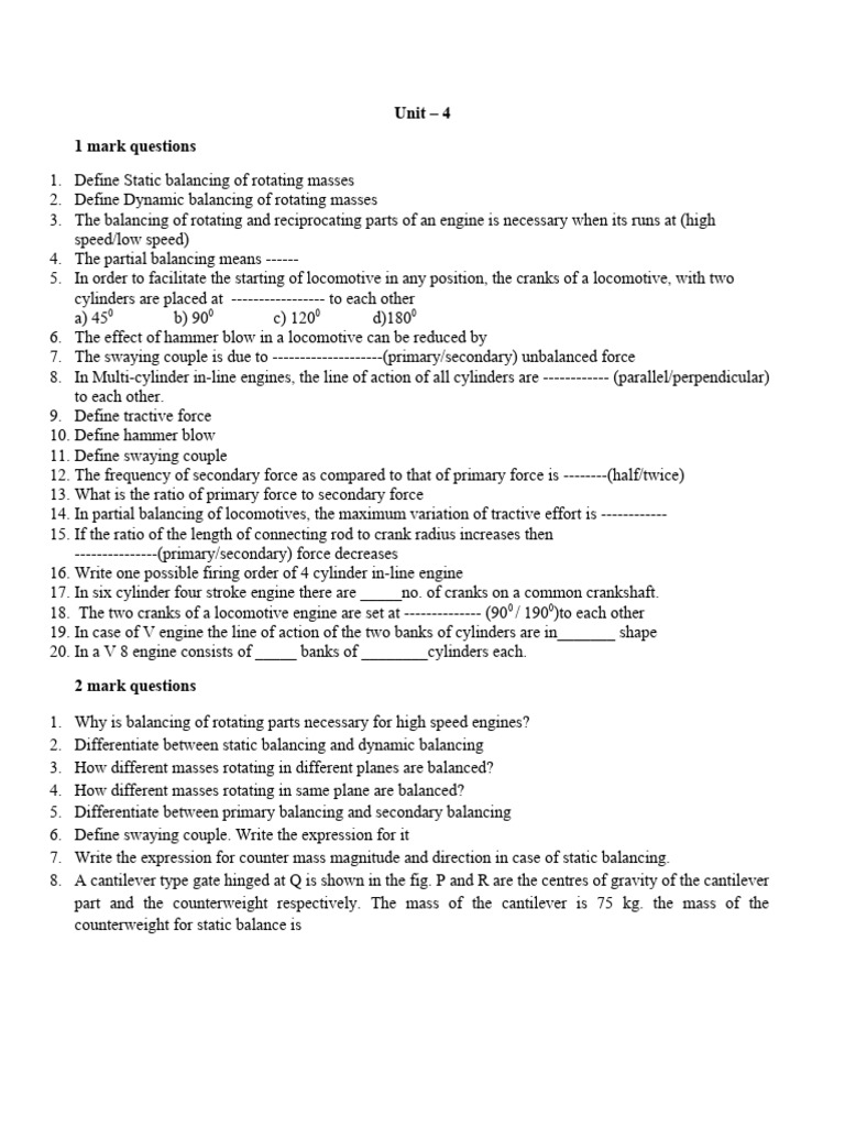 Unit - 4 1 Mark Questions | PDF | Damping | Physics