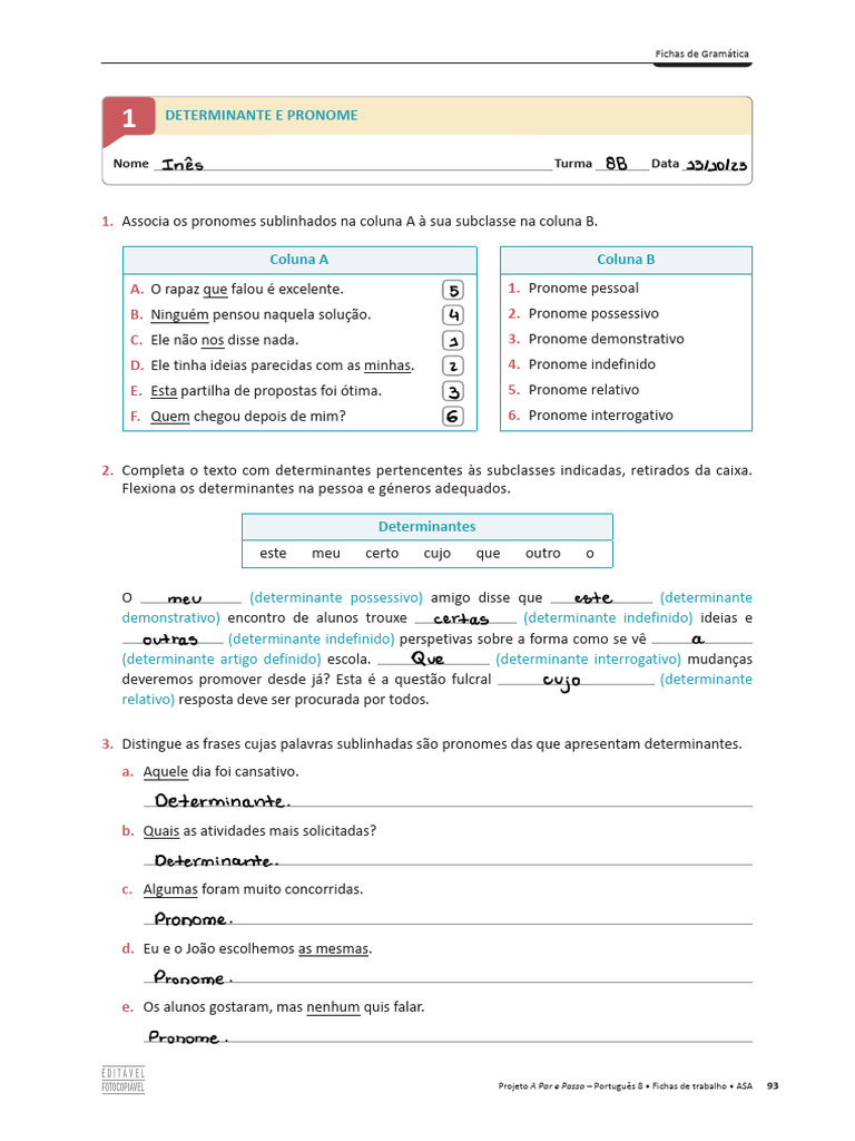 Os Pronomes e As Suas Subclasses - vitrinedossonhos.com.br