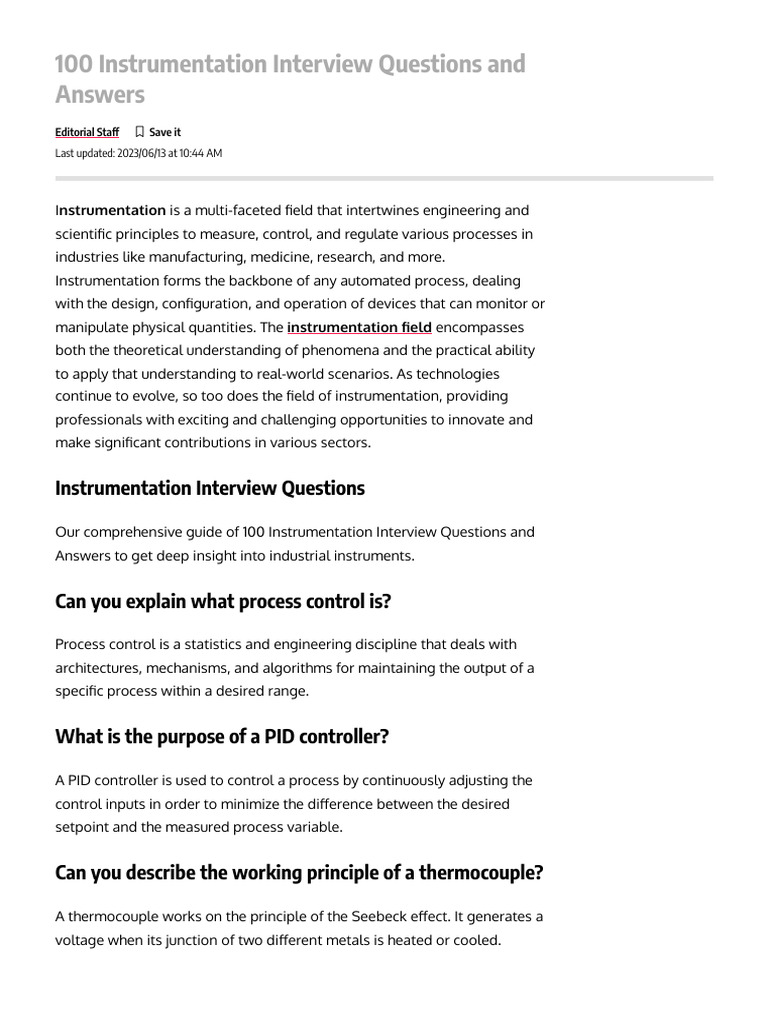 100 Instrumentation Interview Questions and Answers | Download Free PDF | Flow Measurement ...