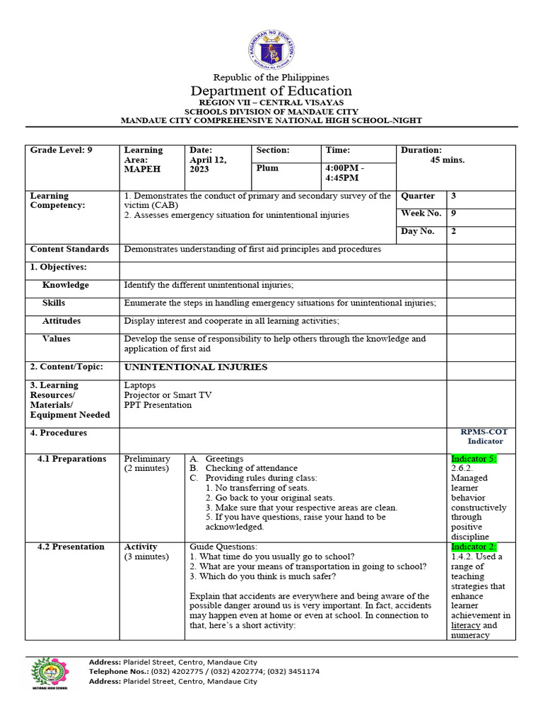 DLP COT1 Rico Frances Stephanie | PDF | First Aid | Learning