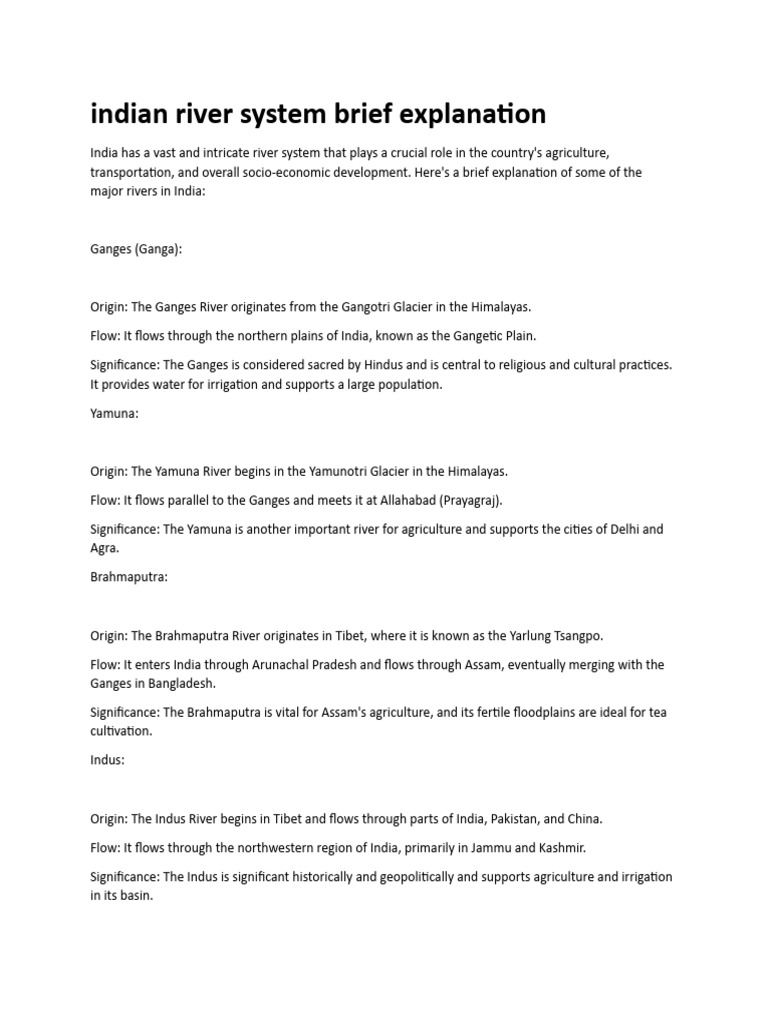 Indian River System Brief Explanation | PDF | South Asia | Earth Sciences