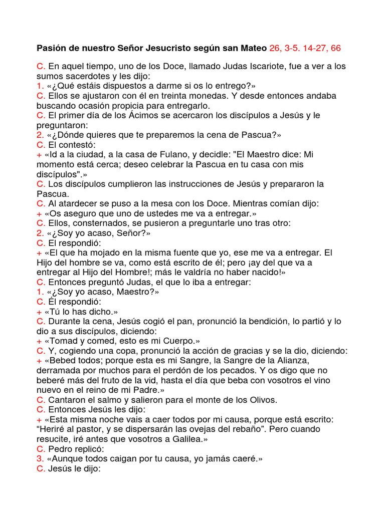 Pasión de Jesucristo según Mateo 26 | PDF | Jesús | Judas Iscariote