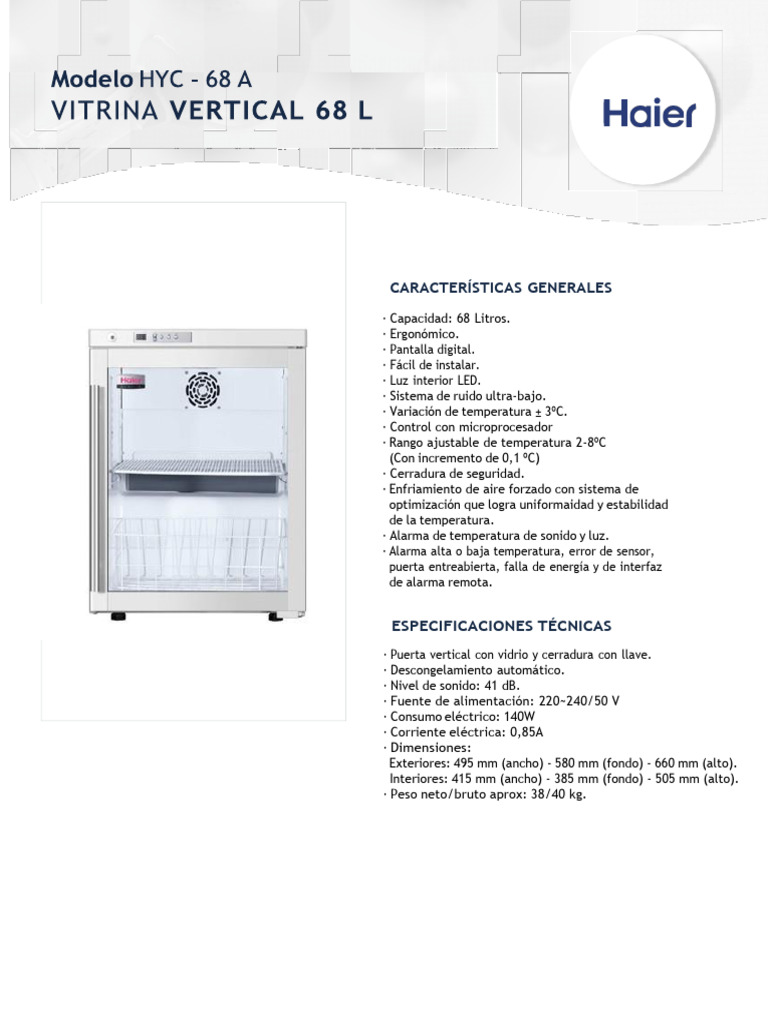 HYC-68A Vitrina Vertical 68L Haier | PDF