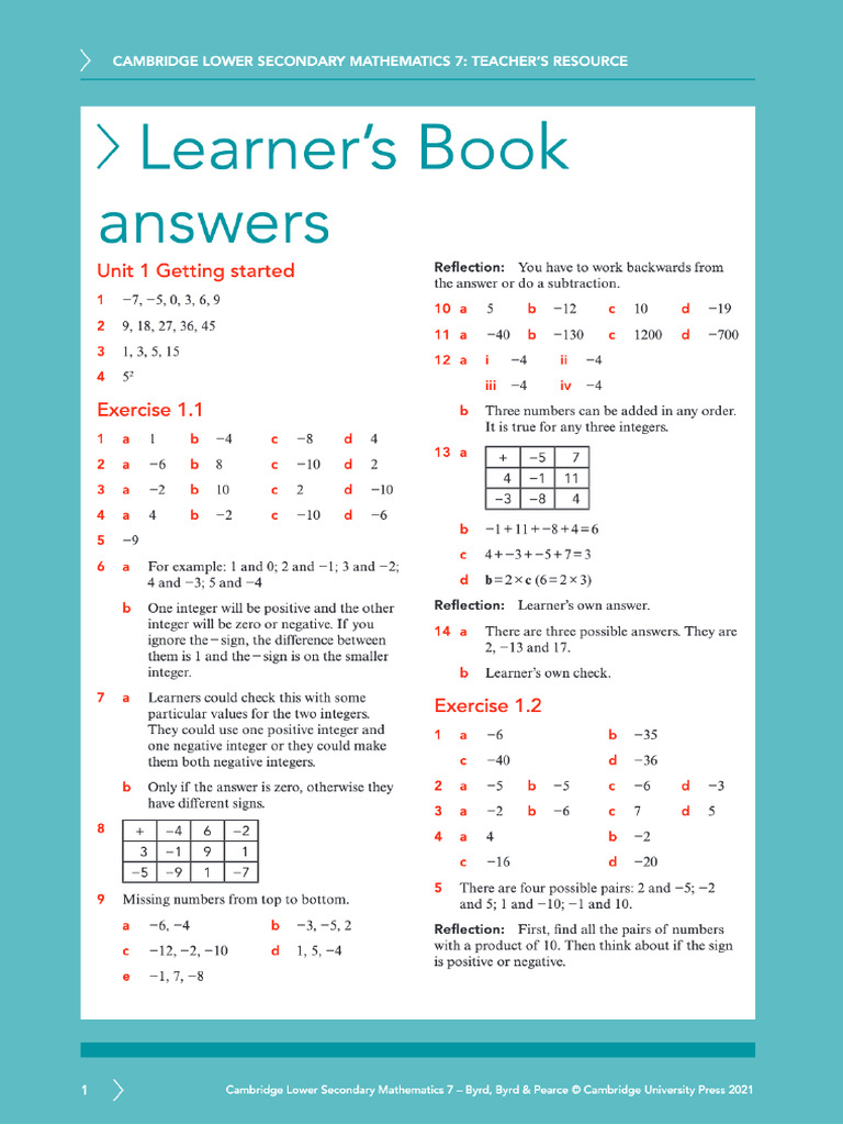 Latest Syllabus Year7 Mathematics Learner Book Answers | PDF