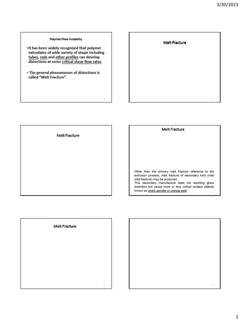 Melt Flow Instability 2023 - Note | PDF | Stress (Mechanics) | Fracture
