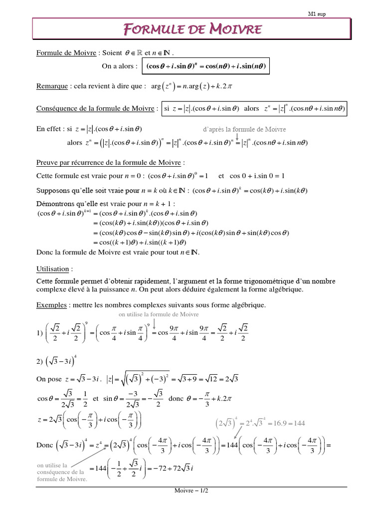 Formule de Moivre et Applications | PDF | Mathématiques | Analyse complexe