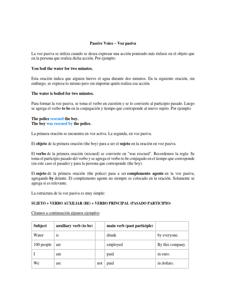 Uso y formación de la voz pasiva | PDF