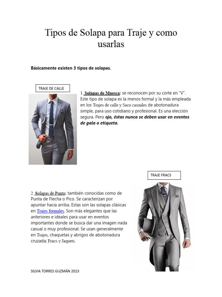 Tipos de Solapas en Trajes y Usos | PDF | Ropa | Moda