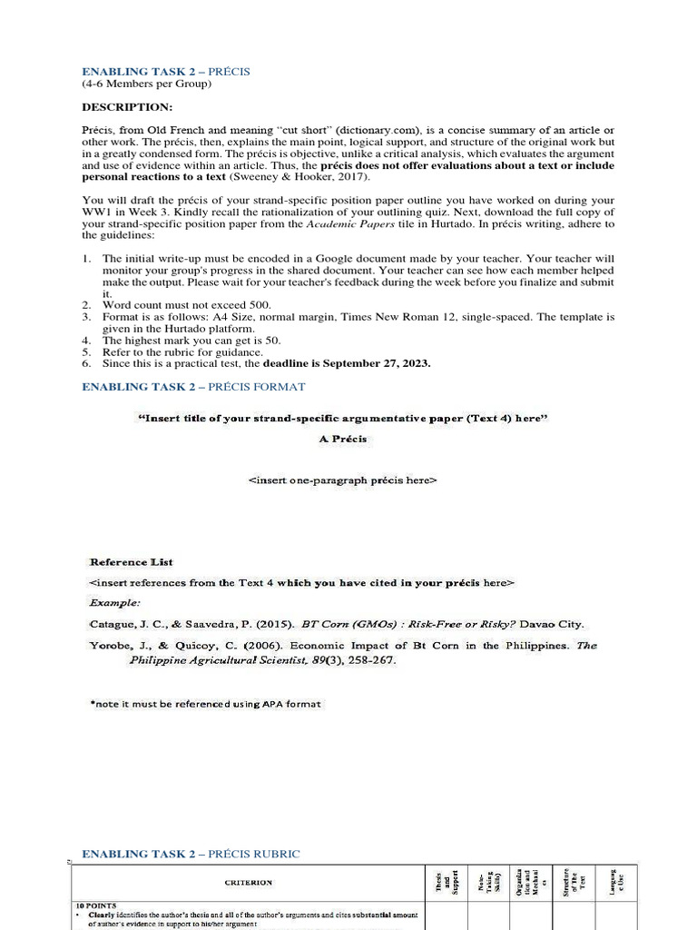 Precis Writing Mechanics Rubric | PDF | Career & Growth