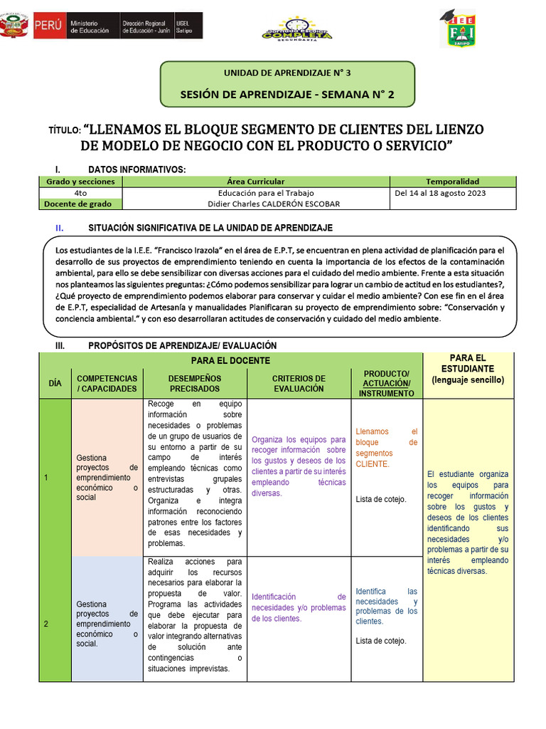 SESIÓN DE APRENDIZAJE 4 Ept - SEMANA 2 | PDF | Evaluación | Aprendizaje