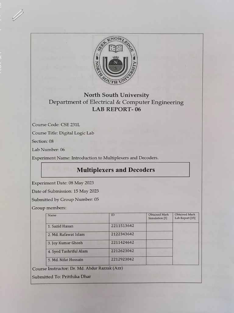 CSE 231L Lab Report 6 | PDF | Multiplexing | Electrical Engineering
