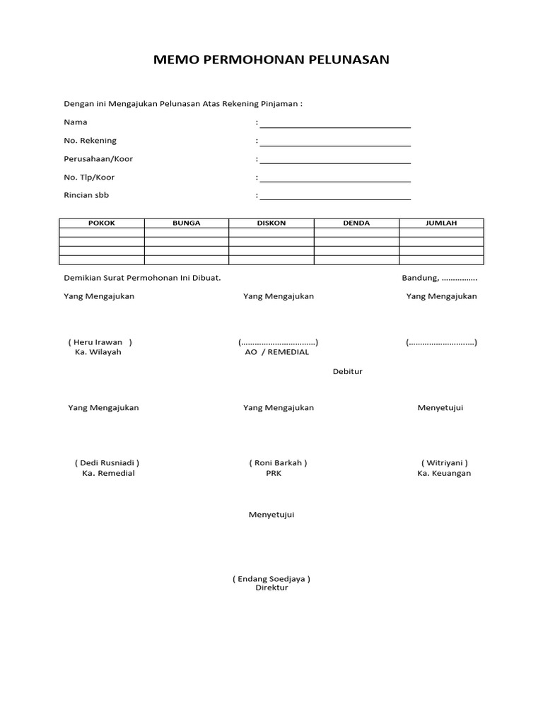 Permohonan Pelunasan Pinjaman Bank | PDF