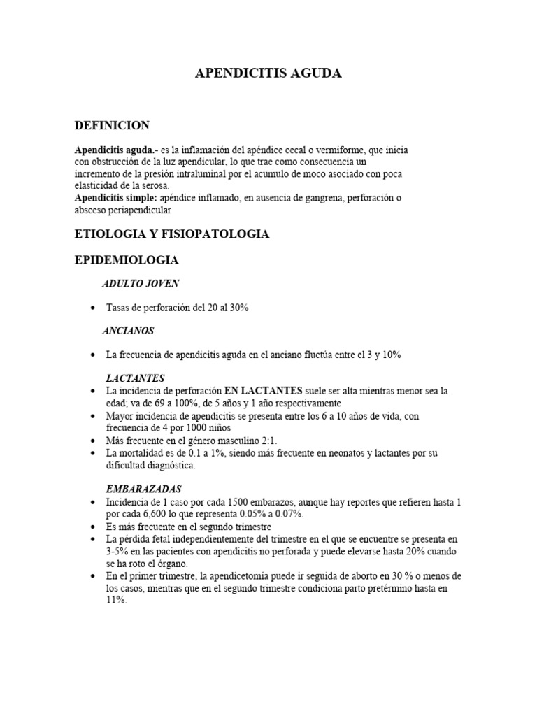 Apendicitis Aguda Resumen Gpc | PDF | El embarazo | Especialidades Medicas