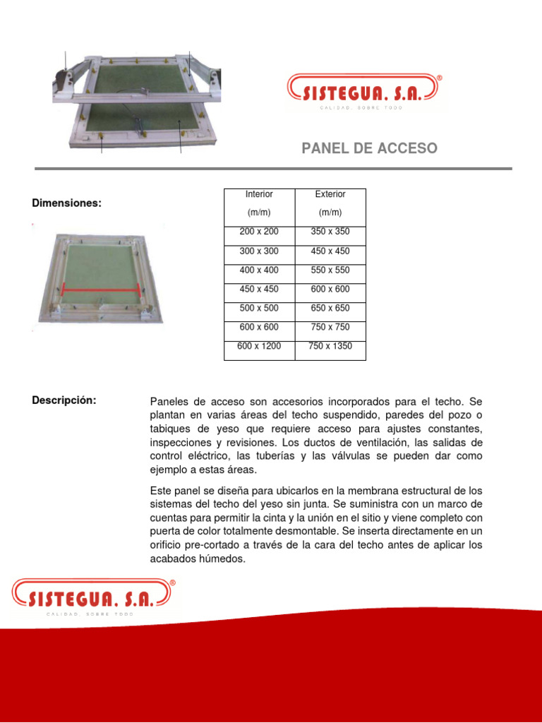 Ficha Técnica Panel de Acceso - SISTEGUA | PDF