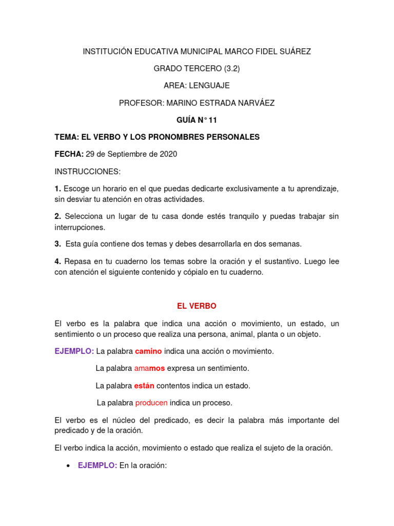 Guía #11 de Lenguaje 3.2 | PDF | Verbo | Predicado (Gramática)
