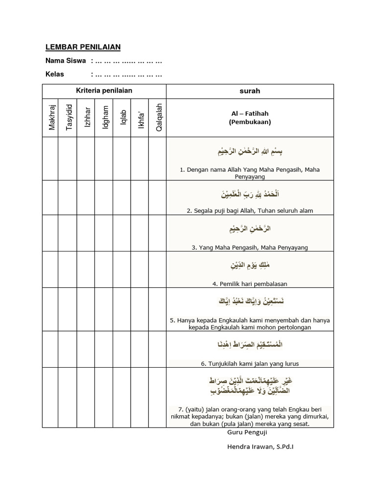 Lembar Penilaian Praktek BTA | PDF