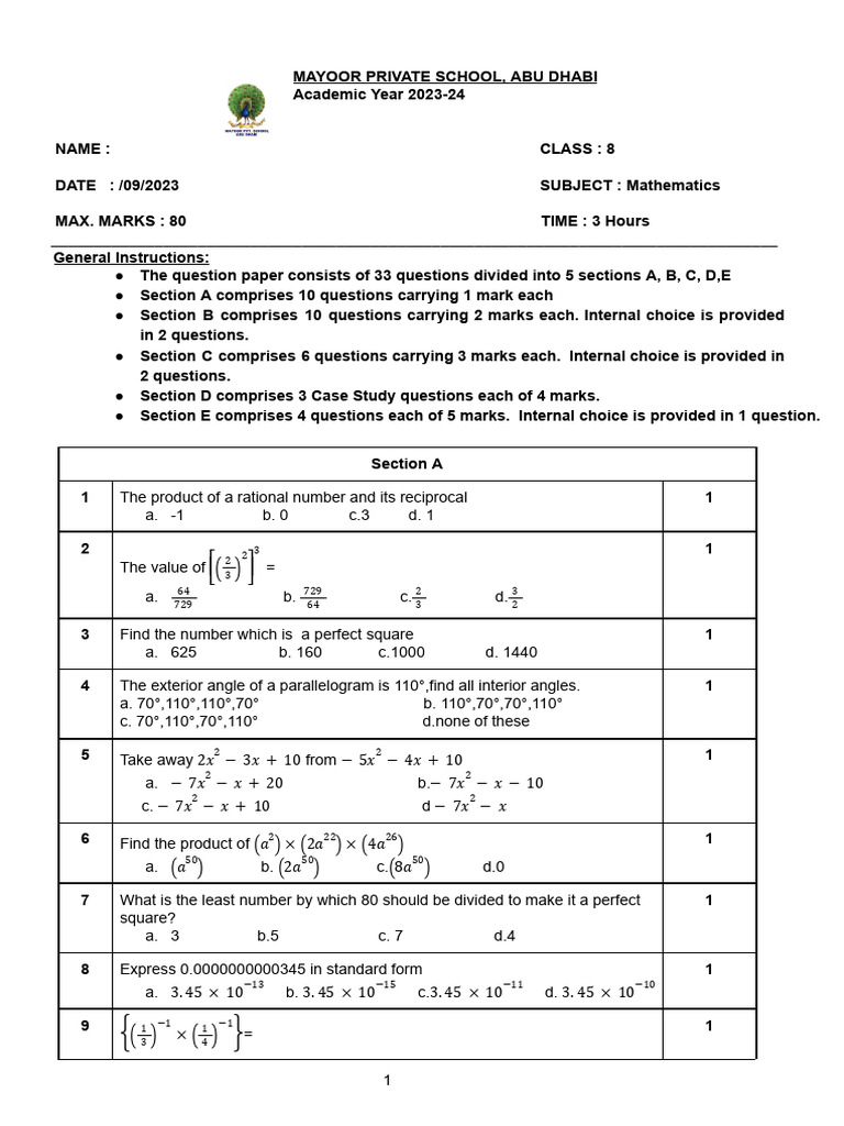 Grade 8 Sample Paper-2-2023-24 | PDF