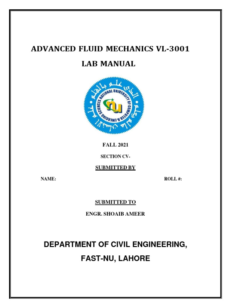 Lab Manual Adv Fluid Mechs Lab 2021 | PDF | Turbine | Reynolds Number