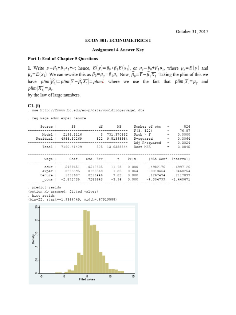 Nu Edu Kz Econometrics I Assignment 4 Answer Key Pdf Errors And