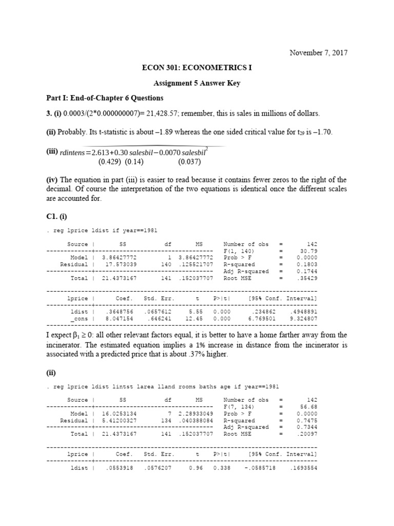 Nu Edu Kz Econometrics I Assignment 5 Answer Key Pdf Coefficient Of Determination Errors
