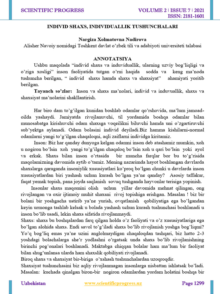 Individ Shaxs Individuallik Tushunchalari | PDF