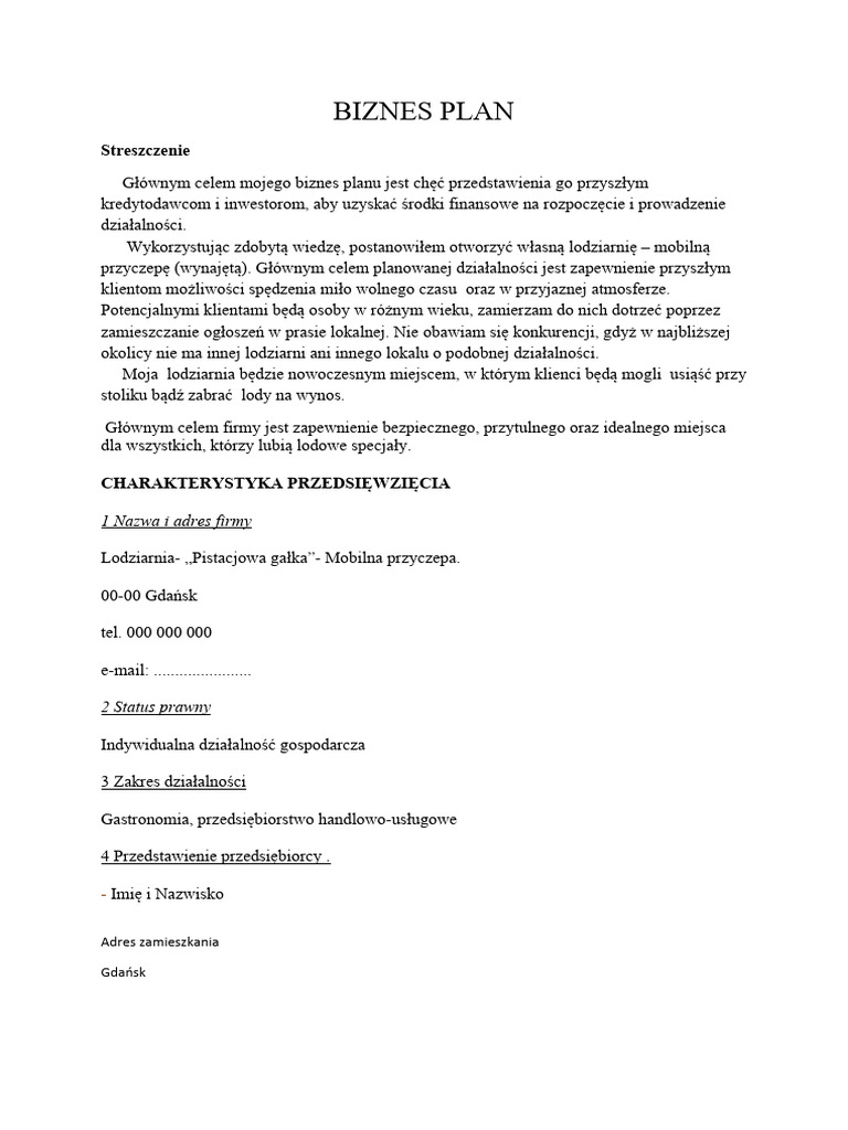 Biznes Plan Porawiony | PDF
