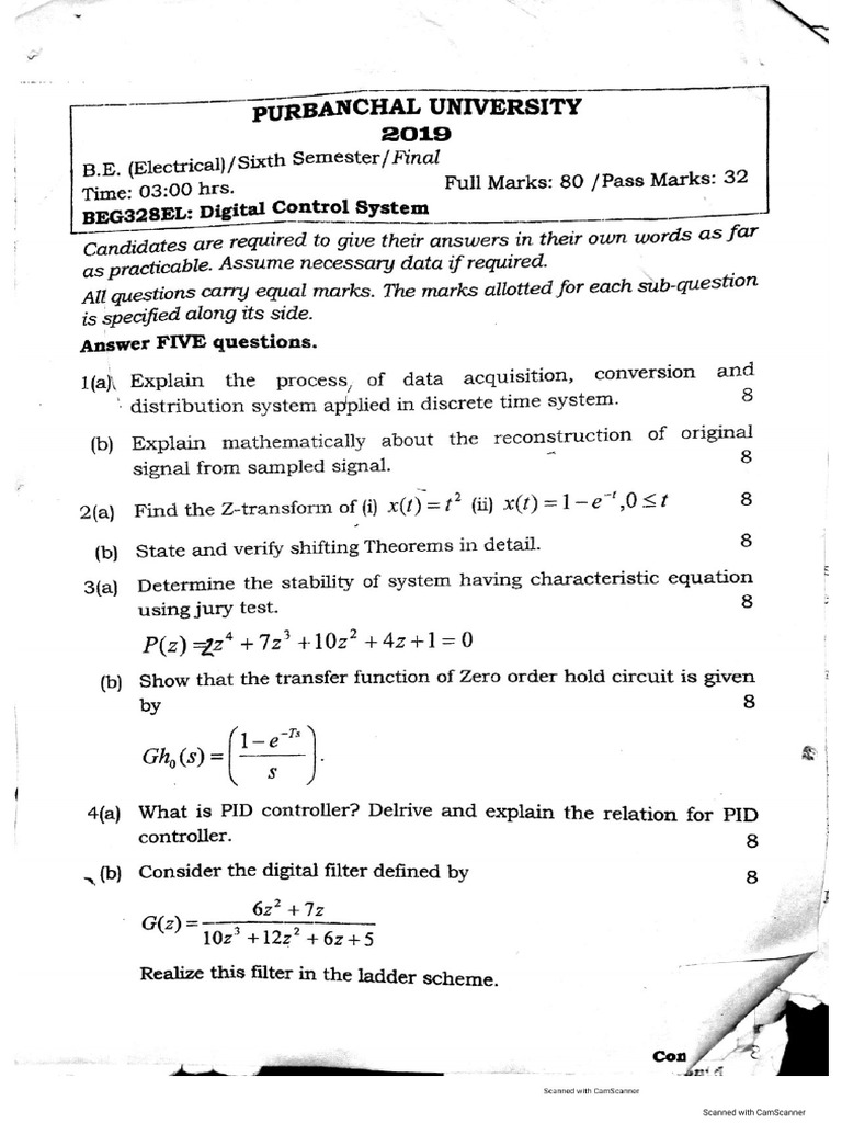 Digital Control System Question Bank | PDF
