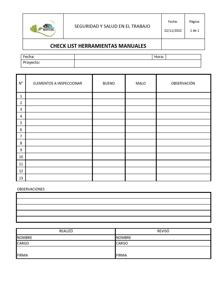 Check List Herramientas Manuales | PDF Check List Herramientas Manuales | PDF