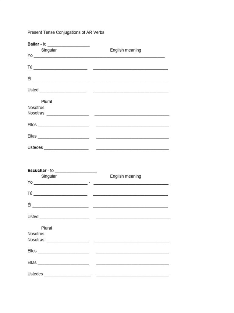 Emma Mathie - Present Tense Conjugations of AR Verbs | PDF