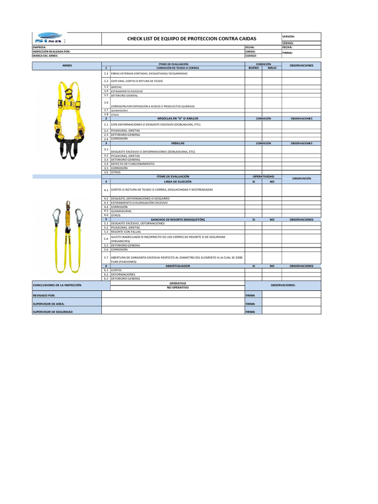 Check List de Arnés de Seguridad | PDF