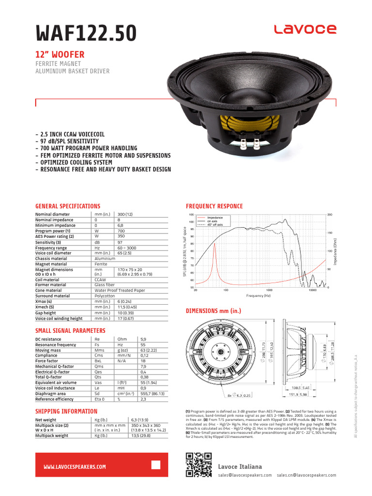 LAVOCE WAF122.50 12in SUBWOOFER A.A | PDF | Electrical Engineering ...