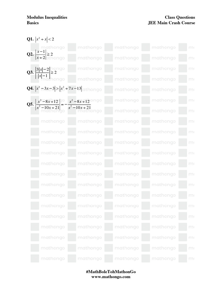 Modulus Inequalities Basics Class Question Jee Main Crash Course Pdf