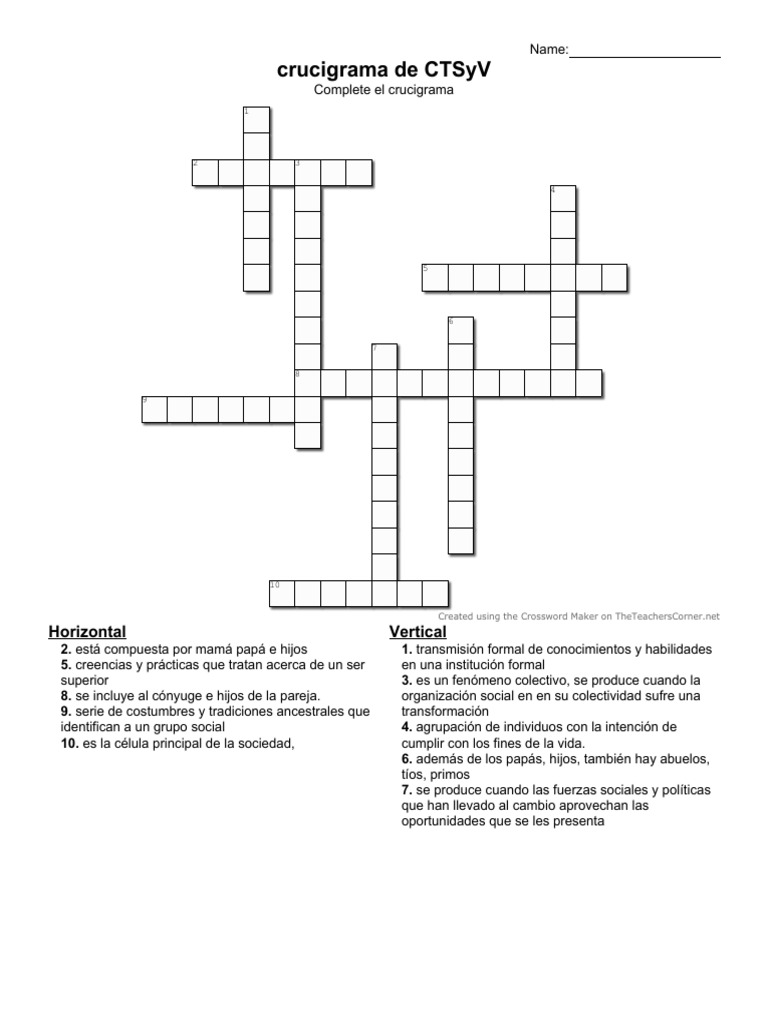 Crucigrama Familia y Cambio Social | PDF