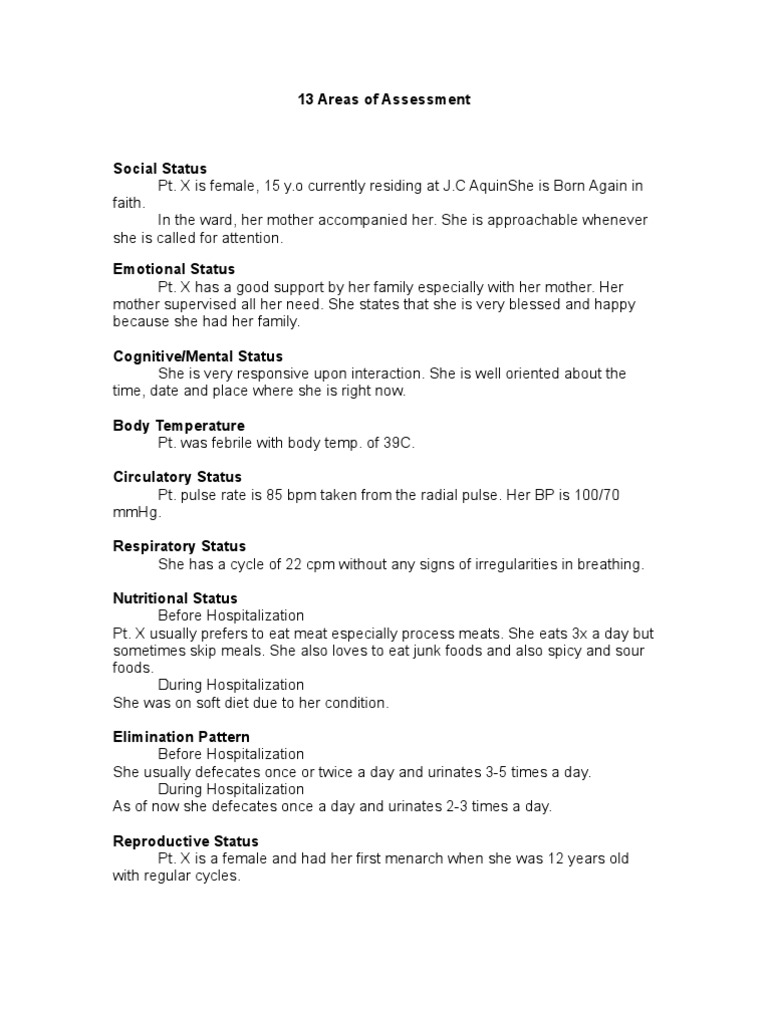 13 Areas of Assessment