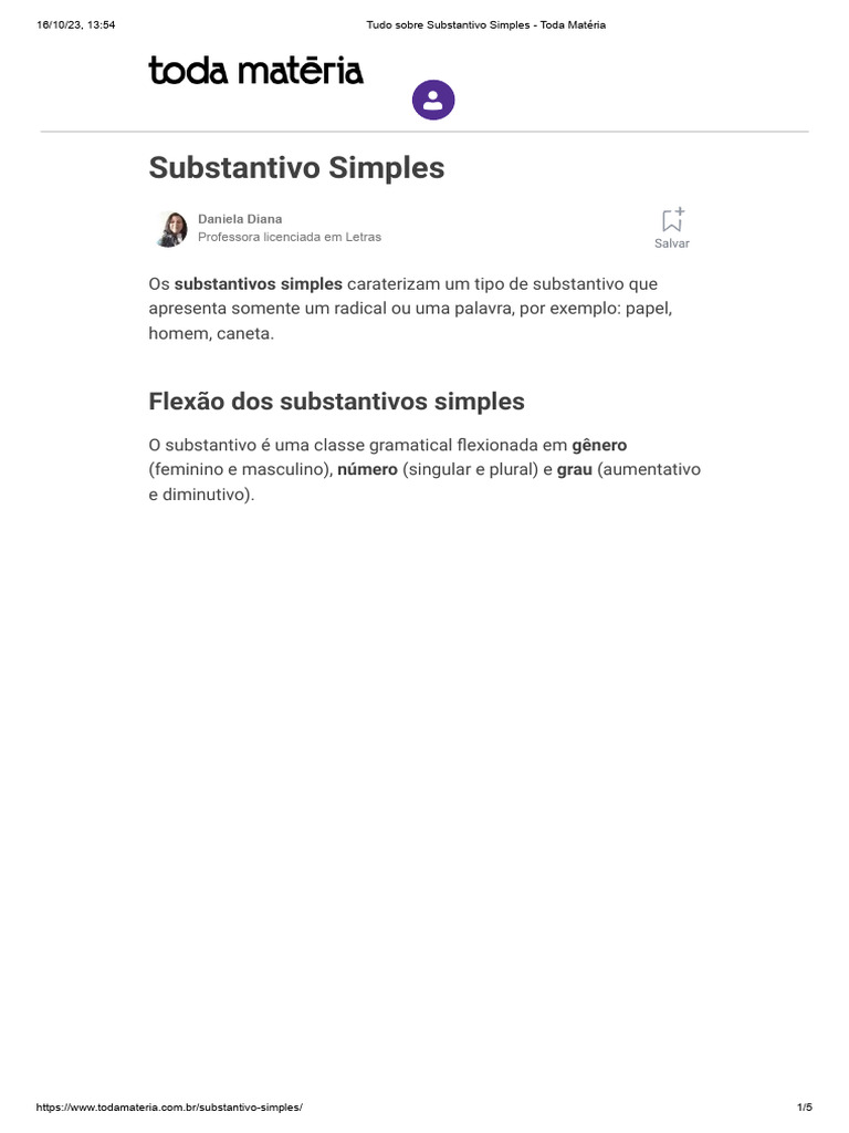 Tudo Sobre Substantivo Simples - Toda Matéria | PDF | Substantivo | Plural