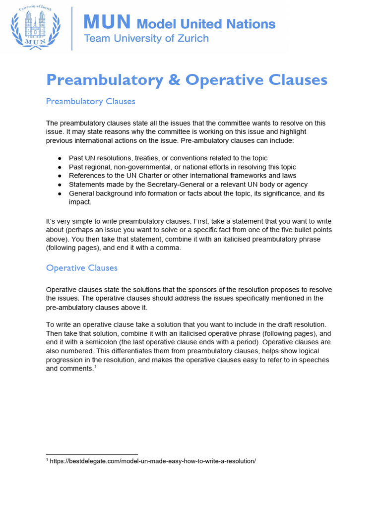 Preambulatory and Operative Clauses 2020 | PDF | United Nations ...