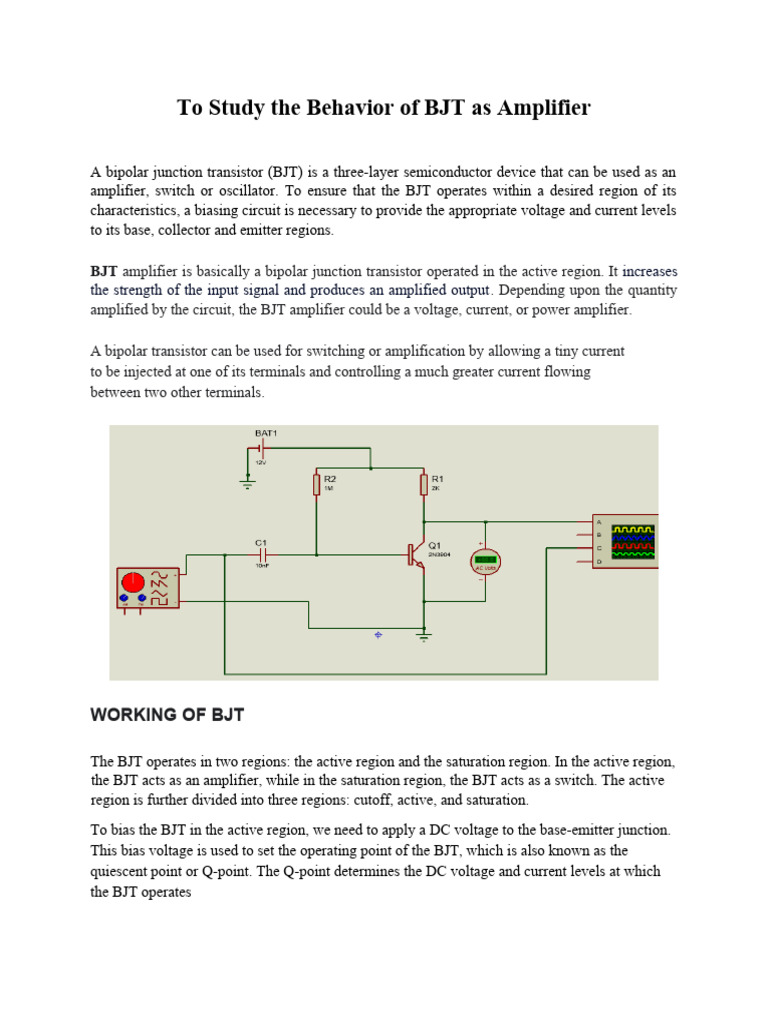 BJT AS Amplifier | PDF | Bipolar Junction Transistor | Amplifier