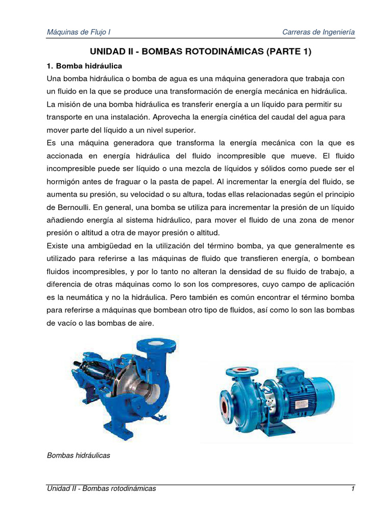 Unidad II - Bombas Rotodinámicas (Parte 1) | PDF