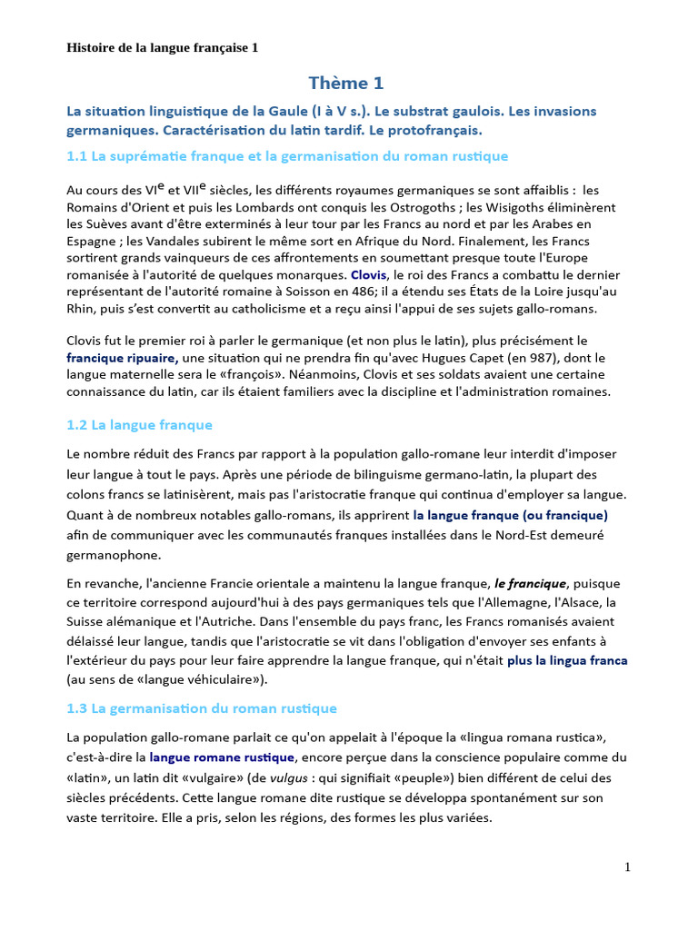 Téorie Examen Histoire de La Langue Française 1 | PDF