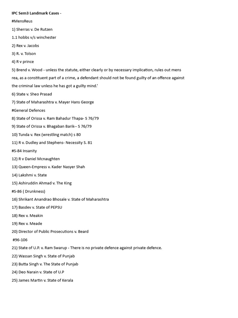 IPC Sem3 Landmark Cases | PDF