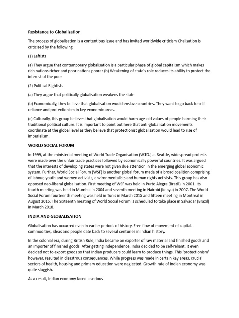 Resistance To Globalization | PDF | Politics