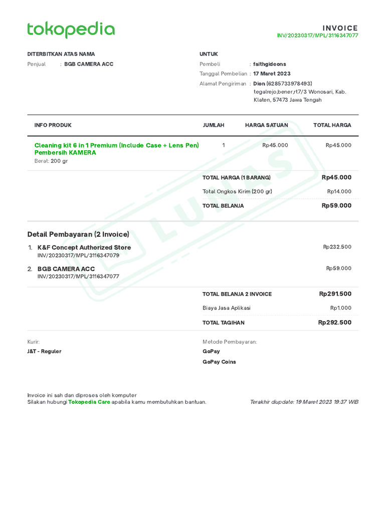 Kwitansi Tokped | PDF