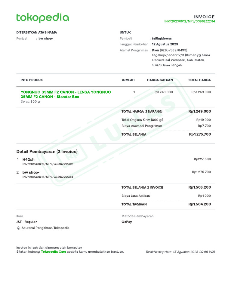 Kwitansi Tokped | PDF