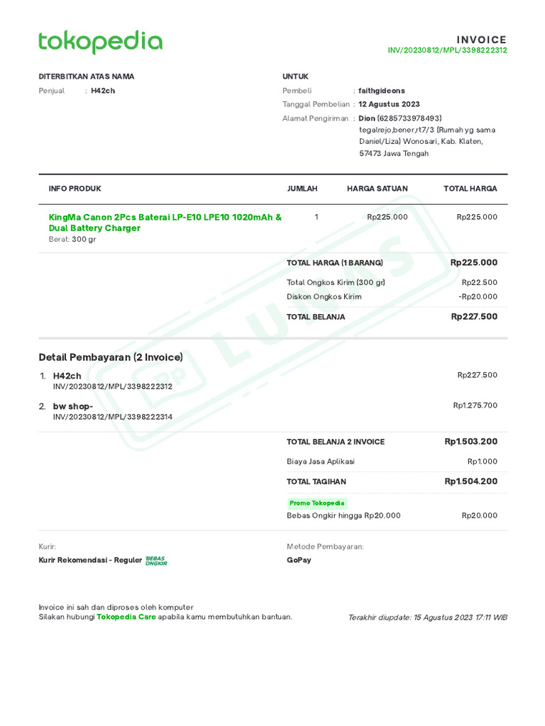 Kwitansi Tokped | PDF