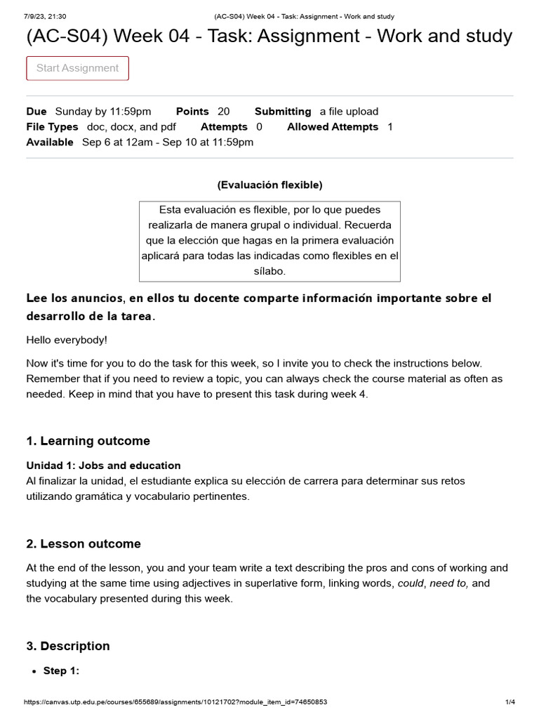 (AC-S04) Week 04 - Task - Assignment - Work and Study | PDF