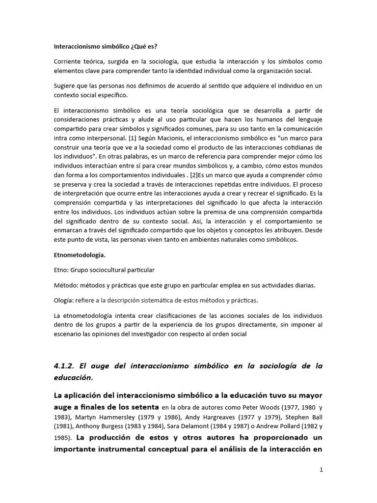 Interaccionismo simbólico en educación | PDF | Sociología | Salón de clases