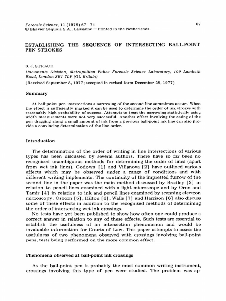 1978 Strach OK - Establishing The Sequence of Intersecting Ball-Point Pen Strokes | PDF | Science