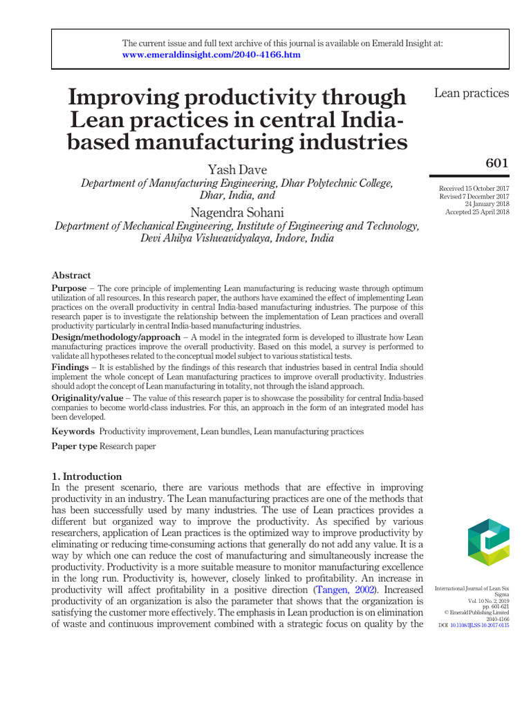 Improving Productivity Through | PDF