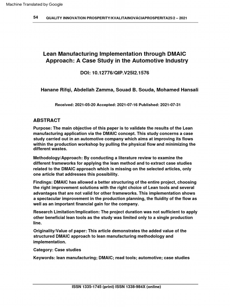Lean Manufacturing Implementation DMAIC | PDF | Lean Manufacturing | Six Sigma